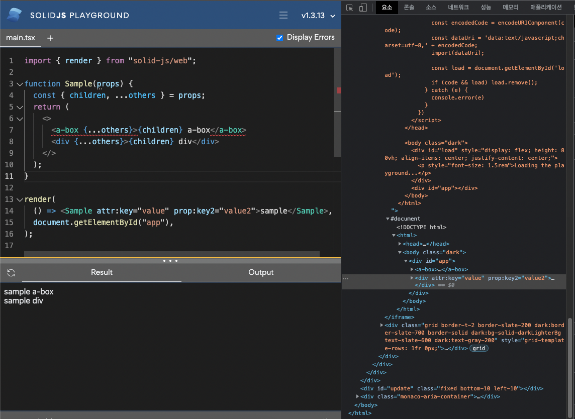 Not working spread props in `not default` HTML tag (ex: `a-box`, custom tag of AFRAME) · Issue ...