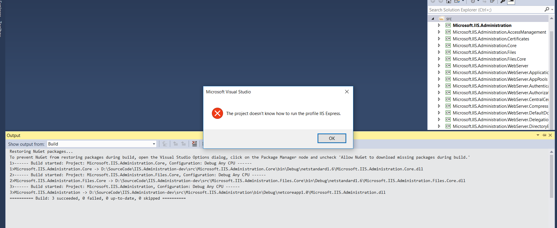 Not able to debug in vs2017 15.3.5 Relog · Issue #147 · microsoft/IIS.Administration · GitHub