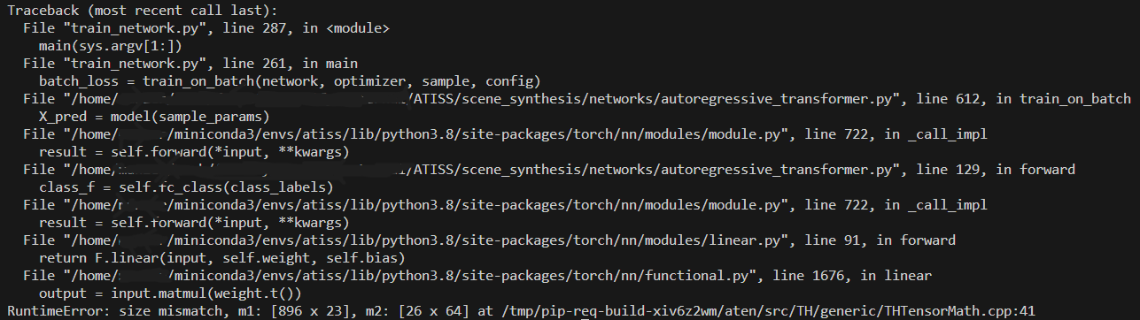 Size missmatch in linear layer when training on Bedrooms · Issue #37 · nv-tlabs/ATISS · GitHub