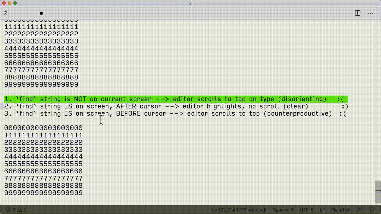 Don't auto-scroll to first "Find" match · Issue #85303 · microsoft/vscode · GitHub