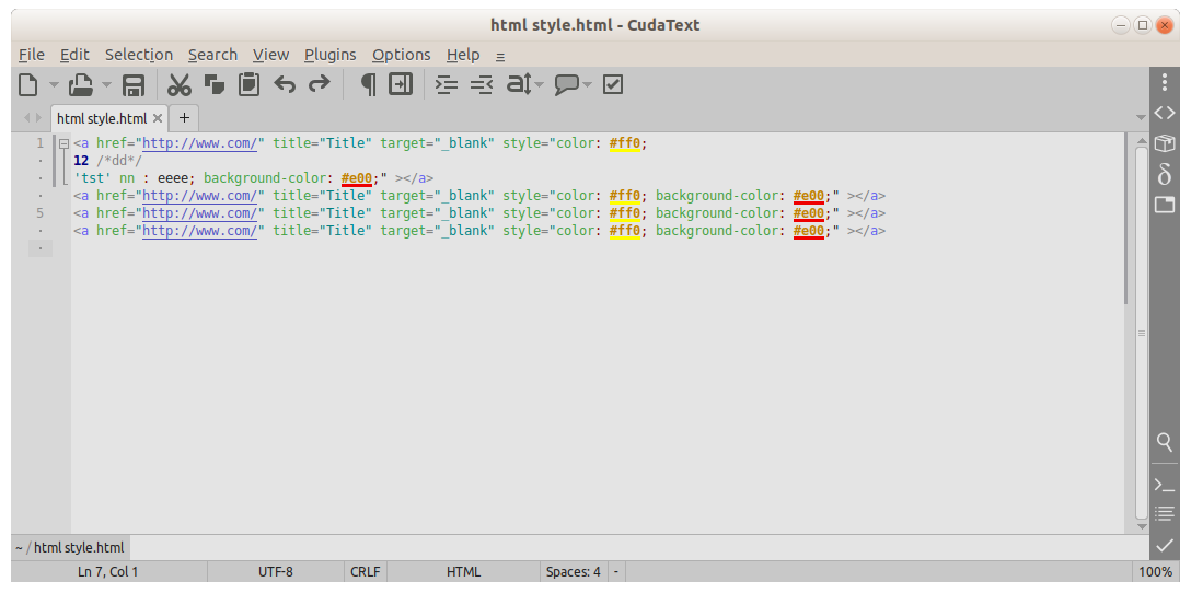 experimental highlighting of style="..." blocks in HTML · Issue #3854 · Alexey-T/CudaText · GitHub