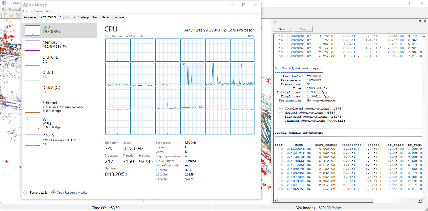 CPU / GPU mostly unused / idle (5%) during reconstruction after 600 images; log attached · Issue ...