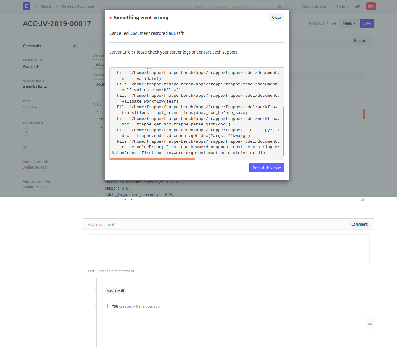 Unable To Restore Deleted Document In Journal Entry · Issue 16486 · Frappeerpnext · Github 6844