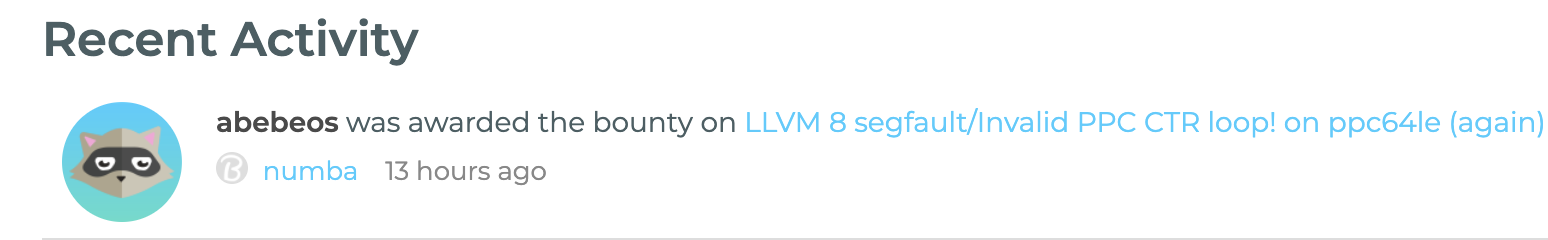 LLVM 8 segfault/Invalid PPC CTR loop! on ppc64le (again) · Issue #4026 · numba/numba · GitHub
