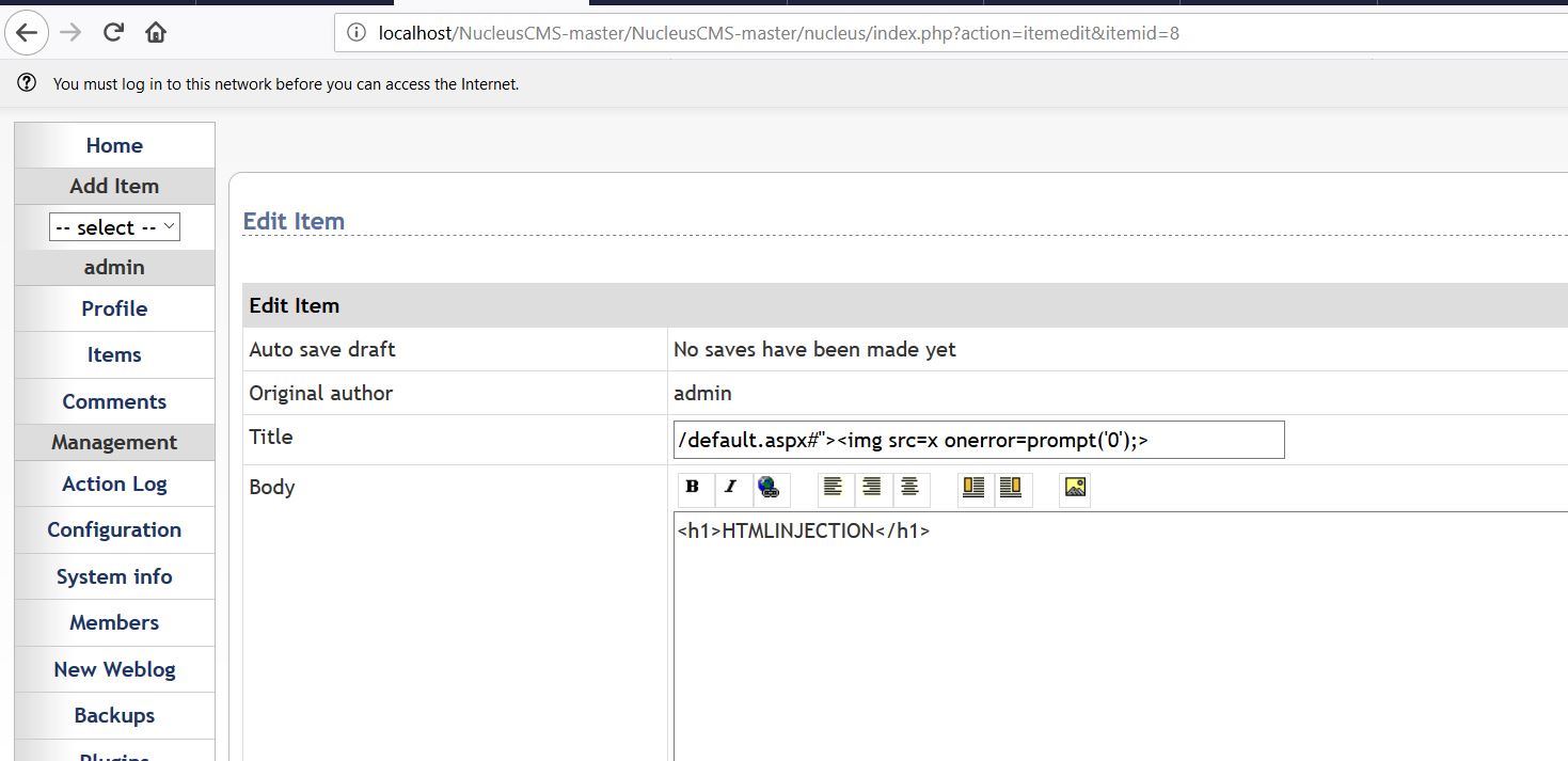 HTML Injection in Nucleus CMS 3.70 · Issue #84 · NucleusCMS/NucleusCMS ...