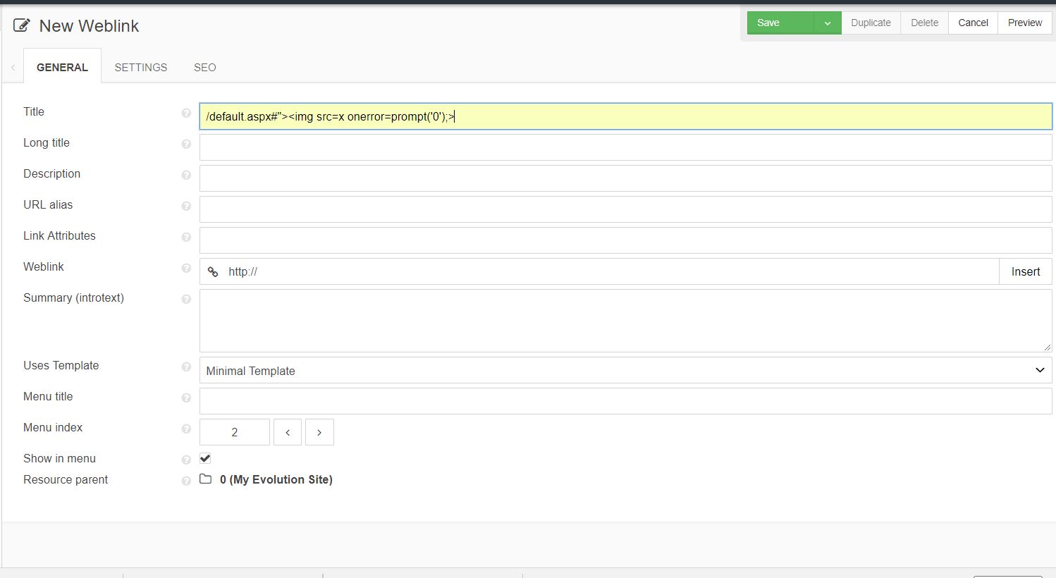 Xss Stored In Evolution Cms · Issue 788 · Evolution Cms Evolution · Github