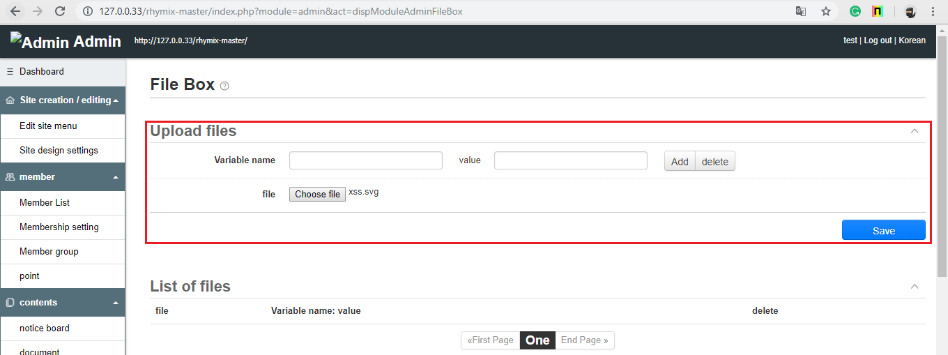 XSS via SVG file upload in Rhymix CMS 1.9.8.1 · Issue #1088 · rhymix/rhymix · GitHub