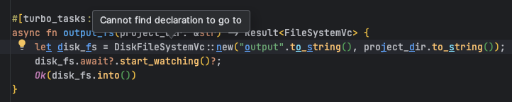 "Cannot find declaration to go to" when use go to action on a declarative macro generated struct ...