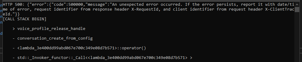 [Multi-Device Conversation] HTTP 500 Response on all applications (An unexpected error occurred ...