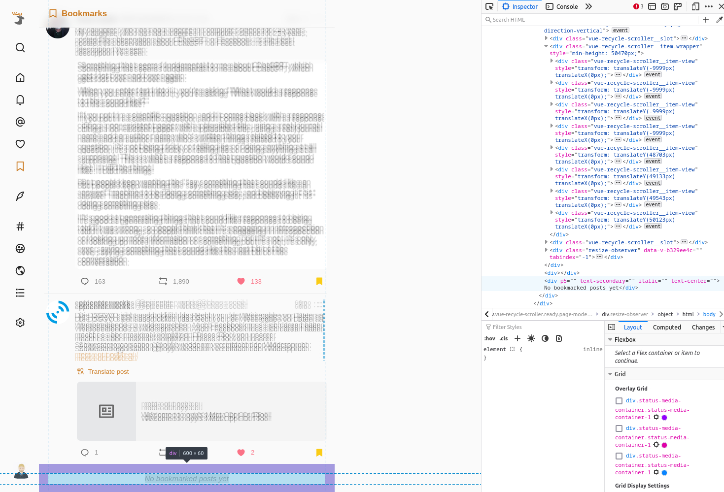Empty list placeholder text displayed at the end of bookmarks · Issue #2439 · elk-zone/elk · GitHub
