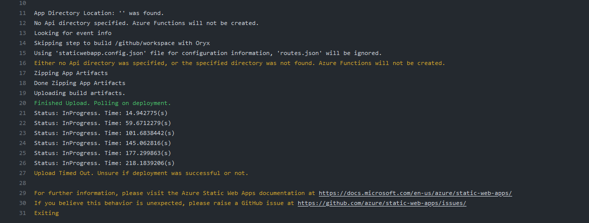 Azure Static Webapp step fails with upload timeout error · Issue #853 · Azure/static-web-apps ...
