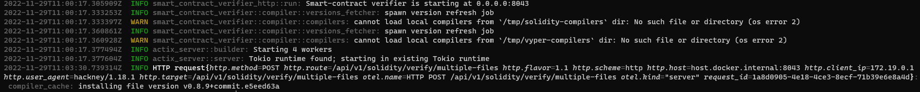 Unable to verify smart contracts: POST /verify_smart_contract/contract_verifications returns NO ...