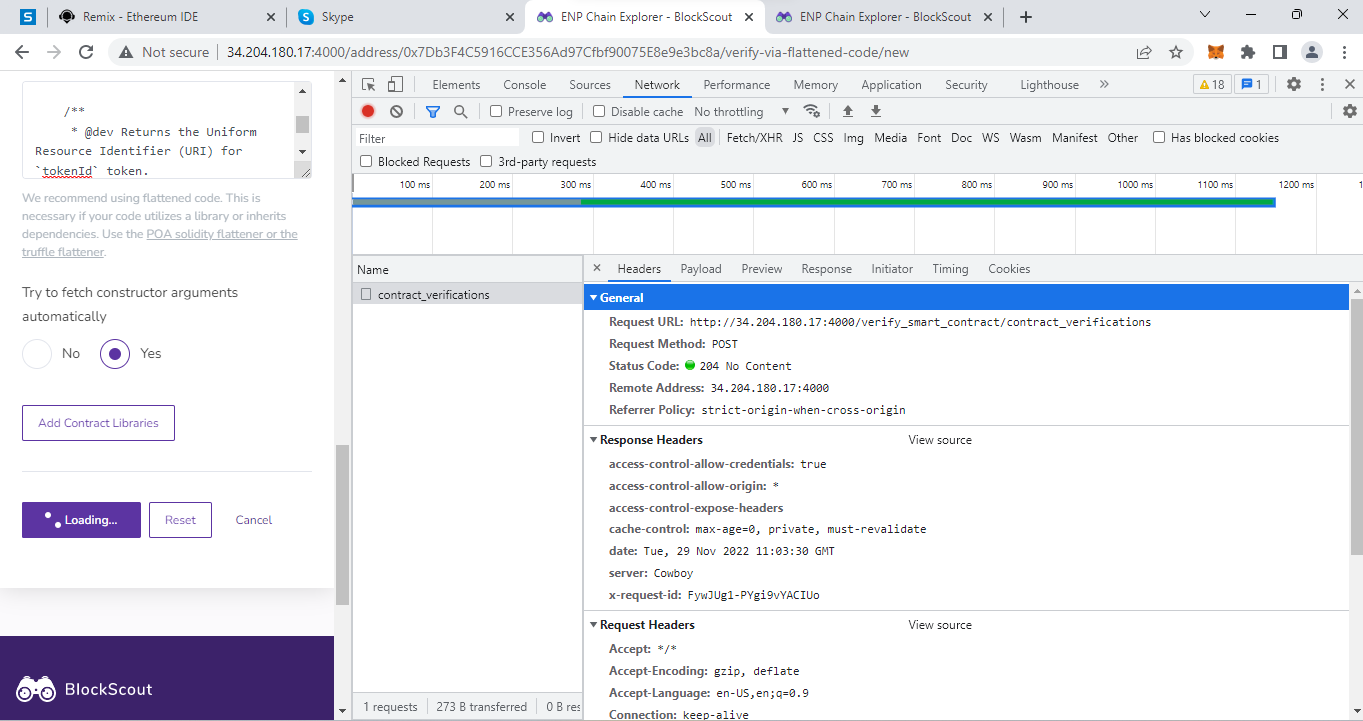 Unable to verify smart contracts: POST /verify_smart_contract/contract_verifications returns NO ...
