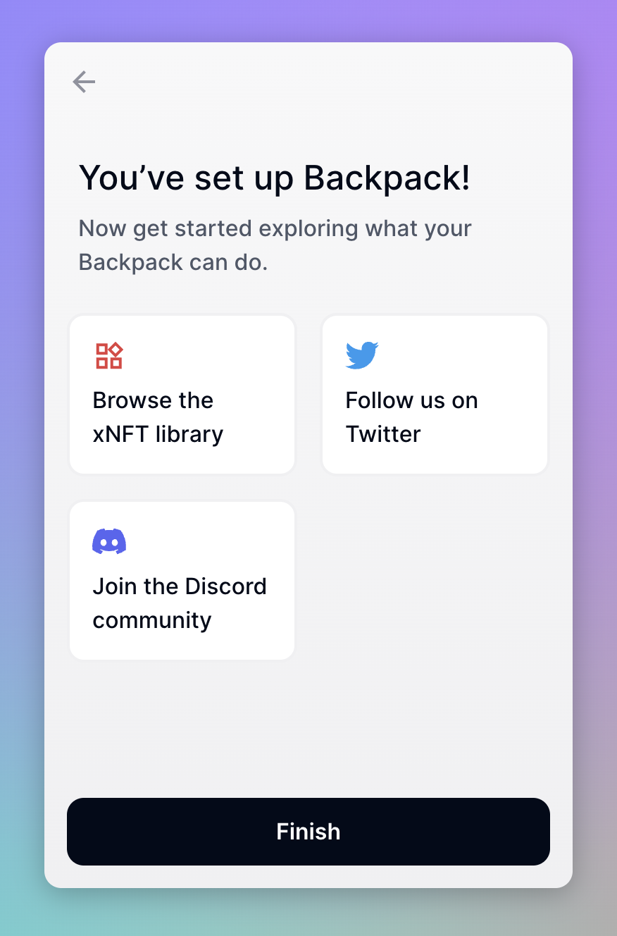 Back button should not be visible on “You’ve set up Backpack ...