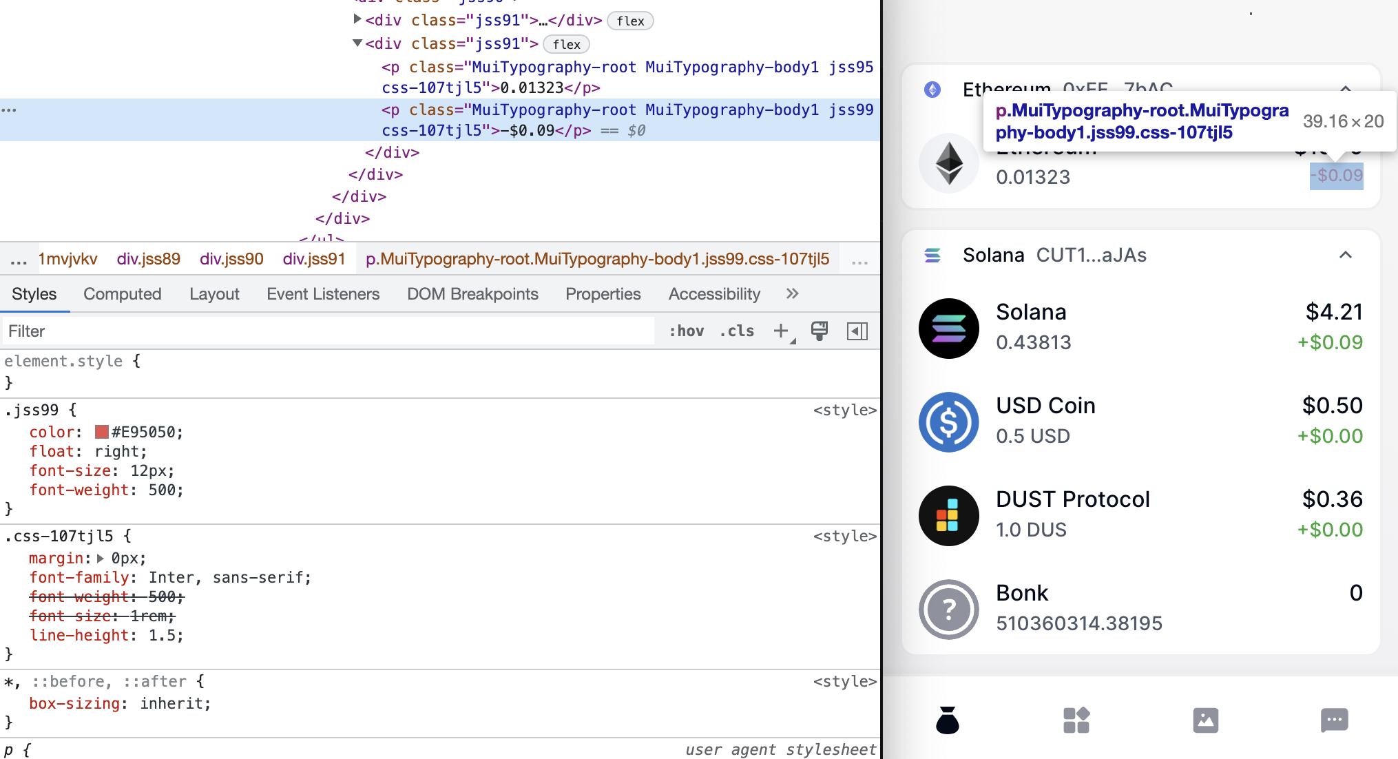 Incorrect font-size for negative % change value in table view. · Issue #1972 · coral-xyz ...