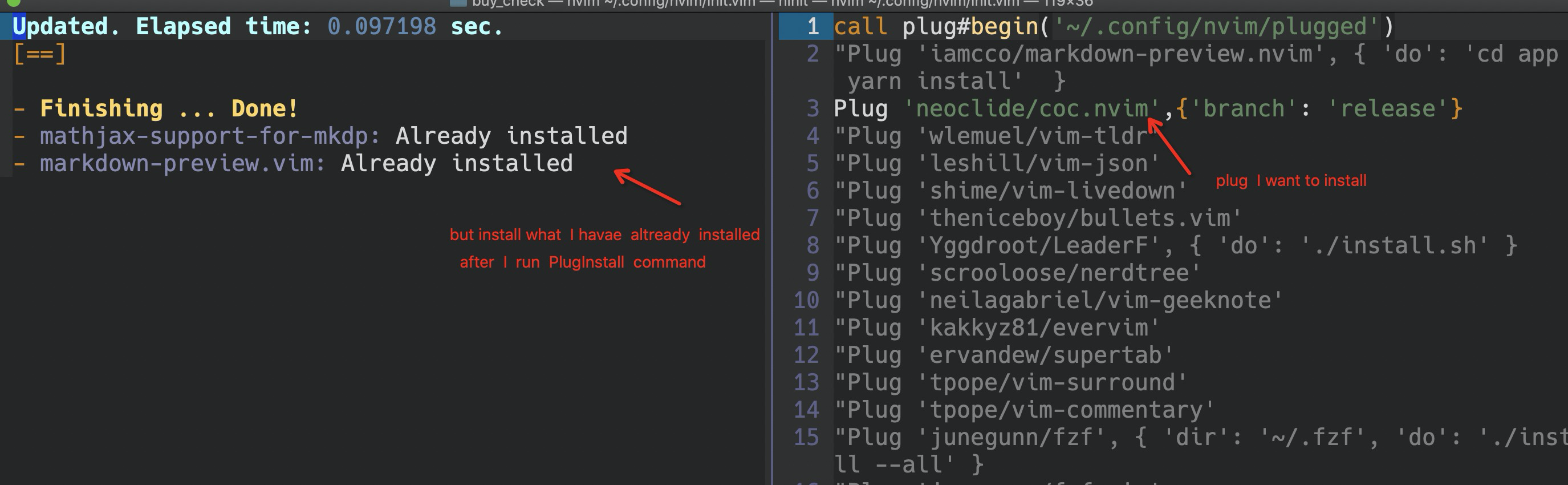 pluginstall command cant install what i declared between call plug#begin() and call plug#end ...