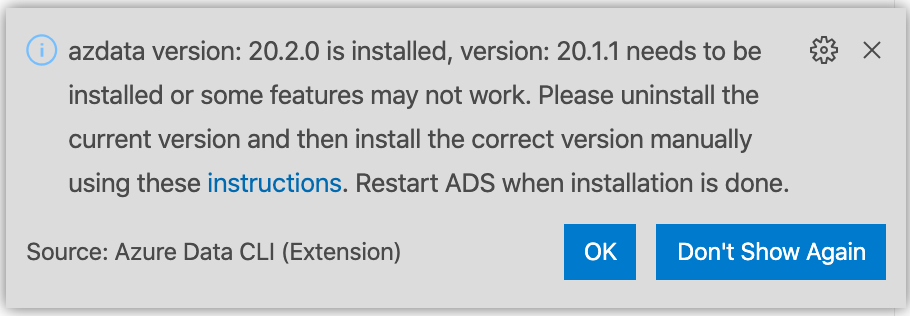 spurious need to upgrade azdata message pops up. · Issue #12454 · microsoft/azuredatastudio · GitHub