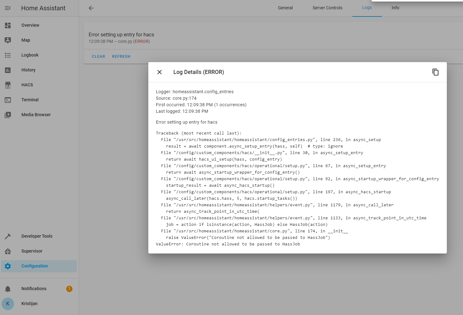 HACS is stuck at 'HACS is setting up' on new installation · Issue #1721 ...