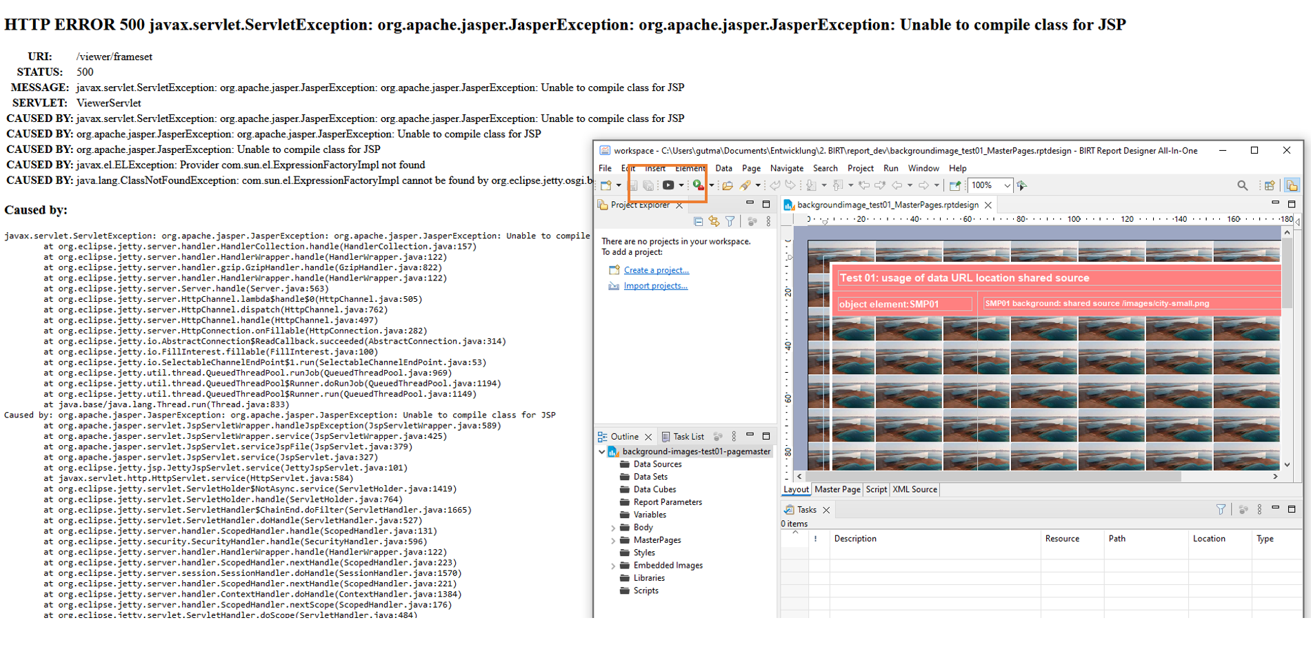 BIRT-viewer not runable - HTTP ERROR 500 javax.servlet.ServletException: org.apache.jasper ...
