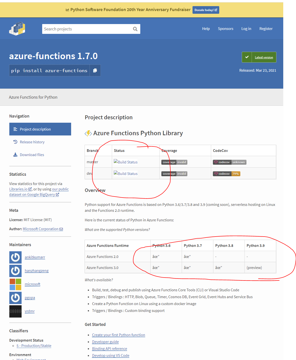 Azure Functions Pypi Page Is Displaying Incorrectly · Issue 930 · Azureazure Functions Python