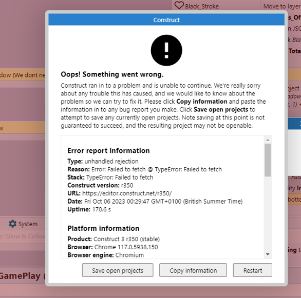 C3 Crushes Randomly · Issue #7445 · Scirra/Construct-bugs · GitHub
