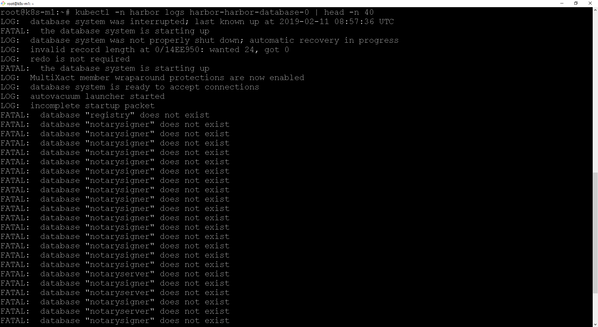 database "registry" does not exist · Issue #145 · goharbor/harbor-helm · GitHub