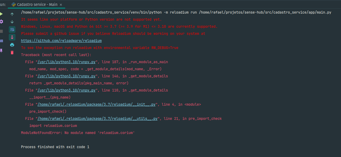 ModuleNotFoundError - Linux Python 3.10 · Issue #90 · reloadware/reloadium · GitHub