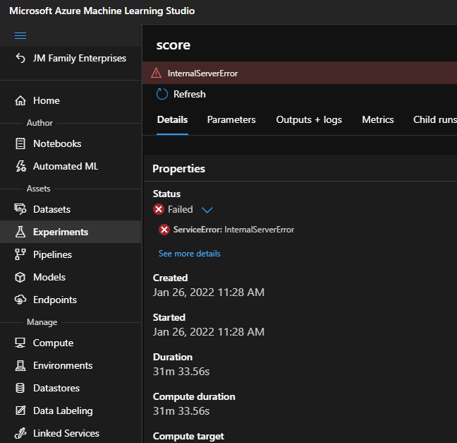 Pipeline run failed with status InternalServerError. 404 error when viewing logs · Issue #1674 ...