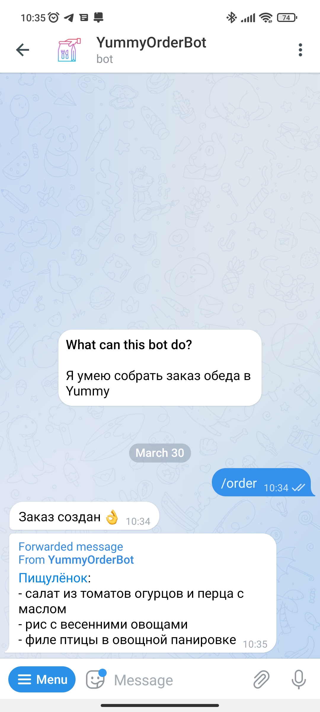 GitHub - pischule/yummy-bot: Telegram bot for ordering lunch at Yummy cafe