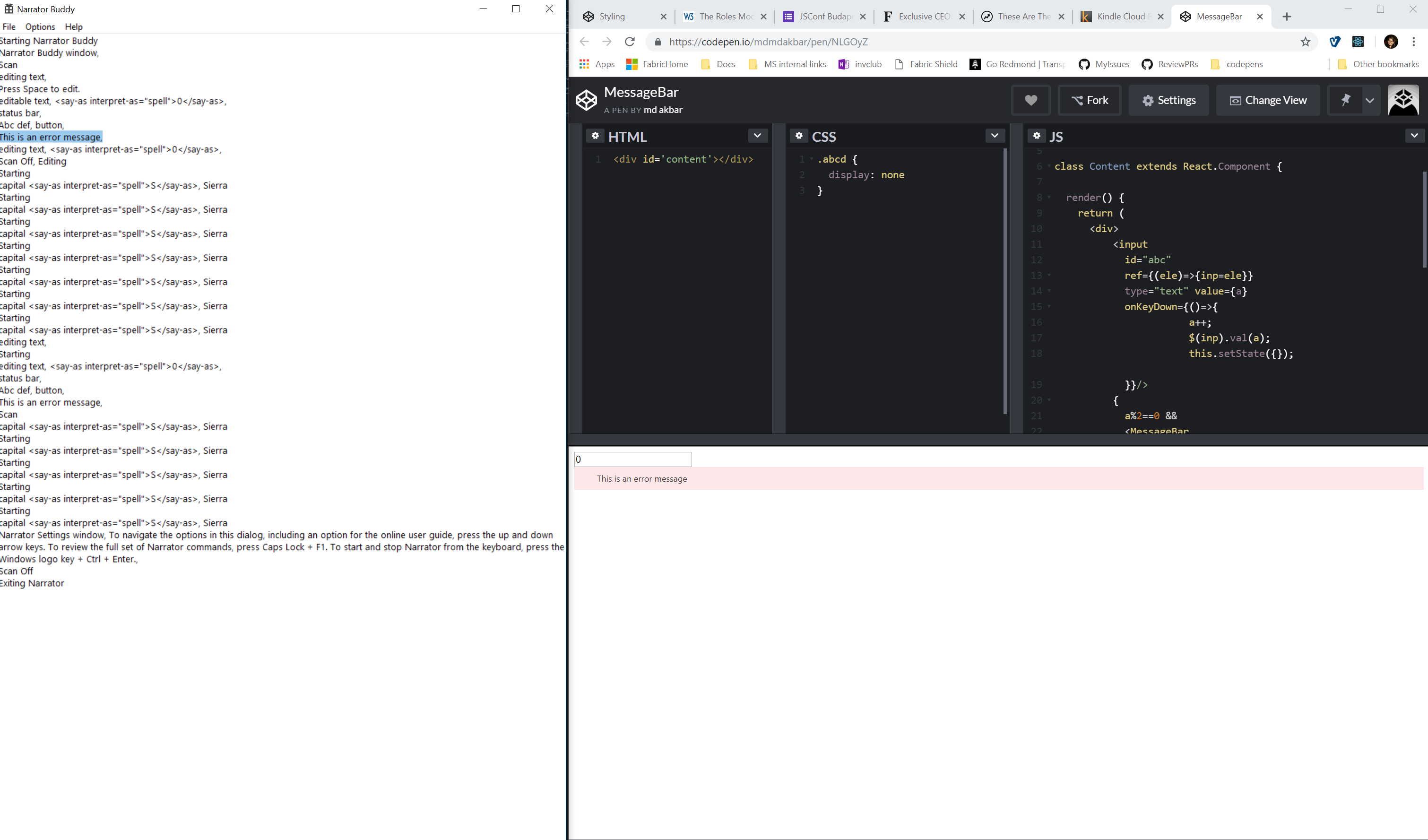 MessageBar: JAWS + NVDA not announcing the message inside message bar component · Issue #6085 ...