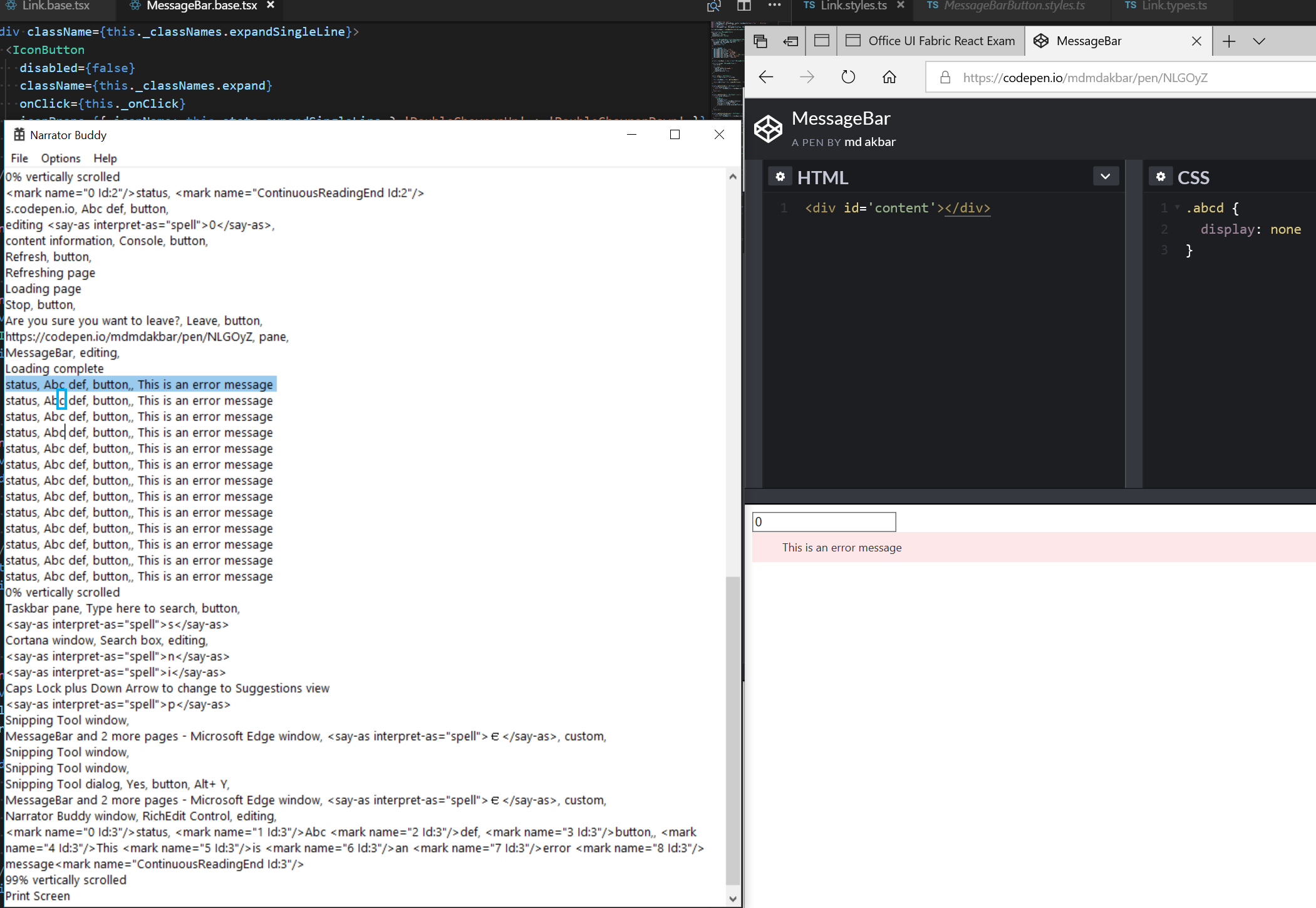 MessageBar: JAWS + NVDA not announcing the message inside message bar component · Issue #6085 ...