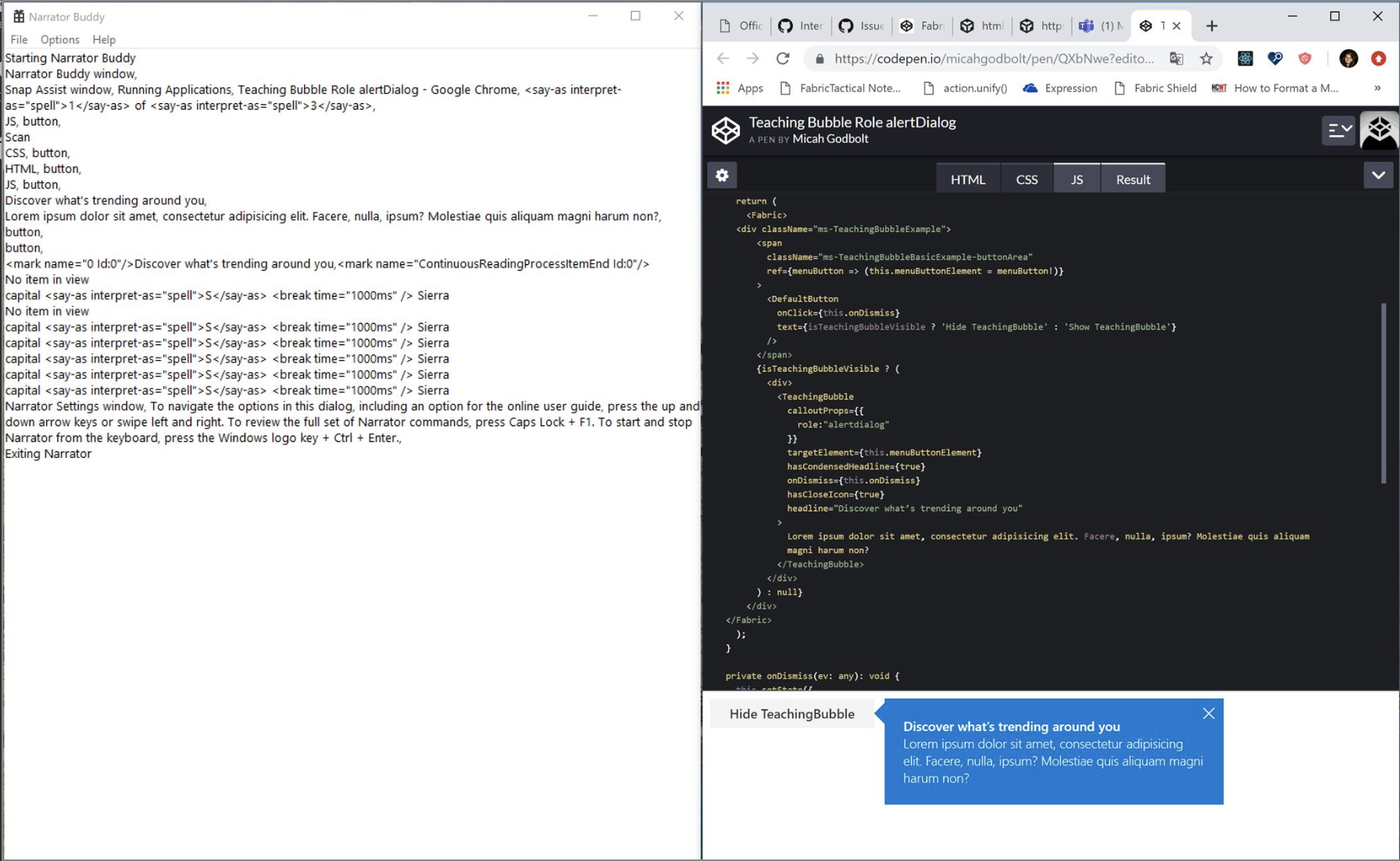 Teaching bubble should read "Alert dialog" when teaching bubble is ...