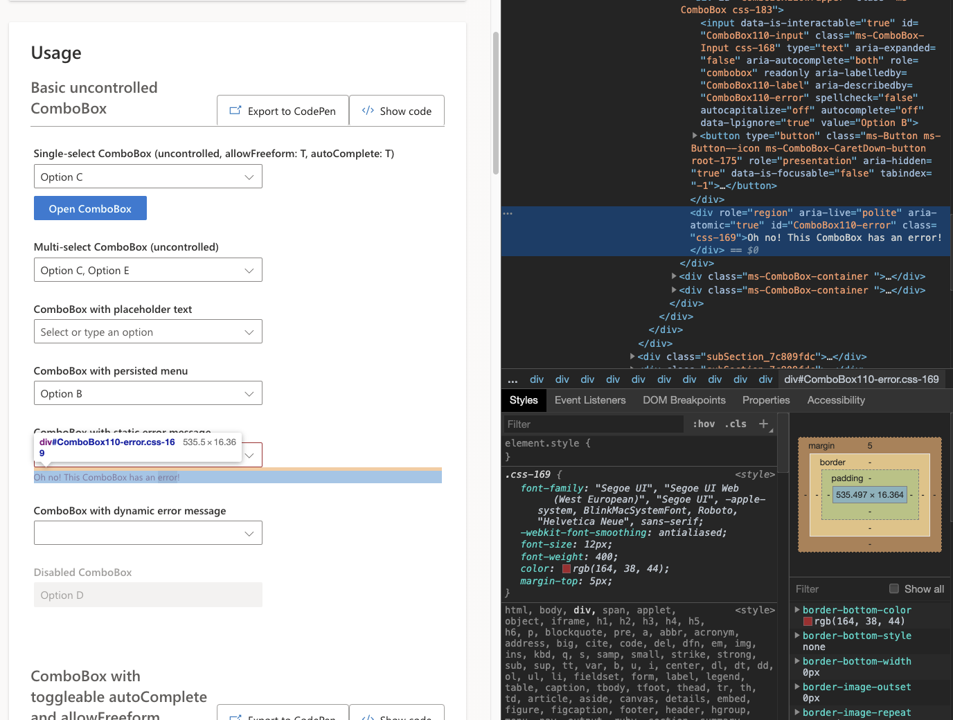 Combobox Empty Errormessage Creates Whitespace · Issue 11277 9729