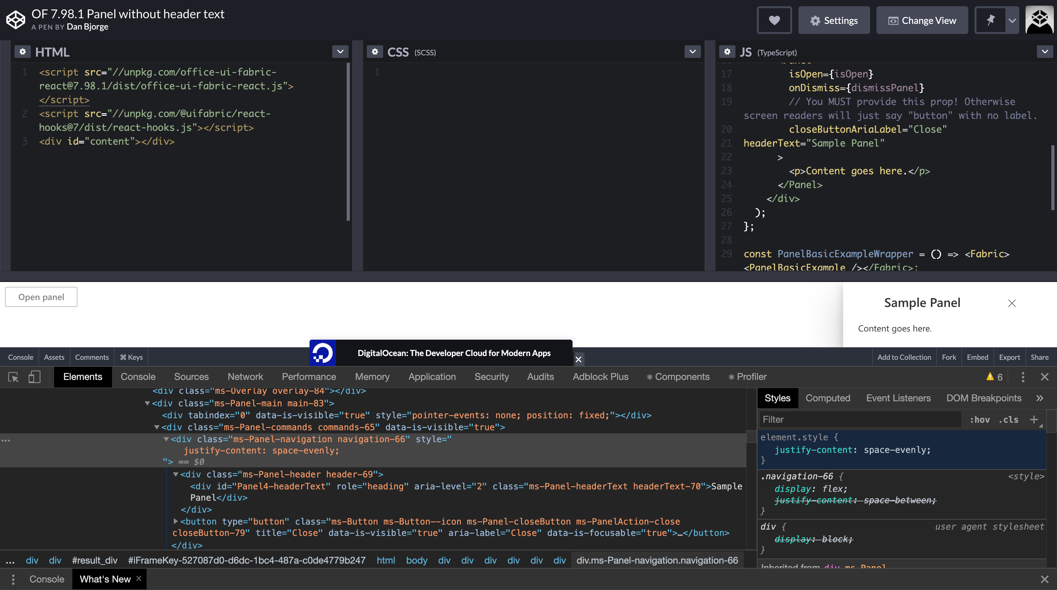 Panel: 7.98.1 regressed position of close button for panels with no header text · Issue #12195 ...