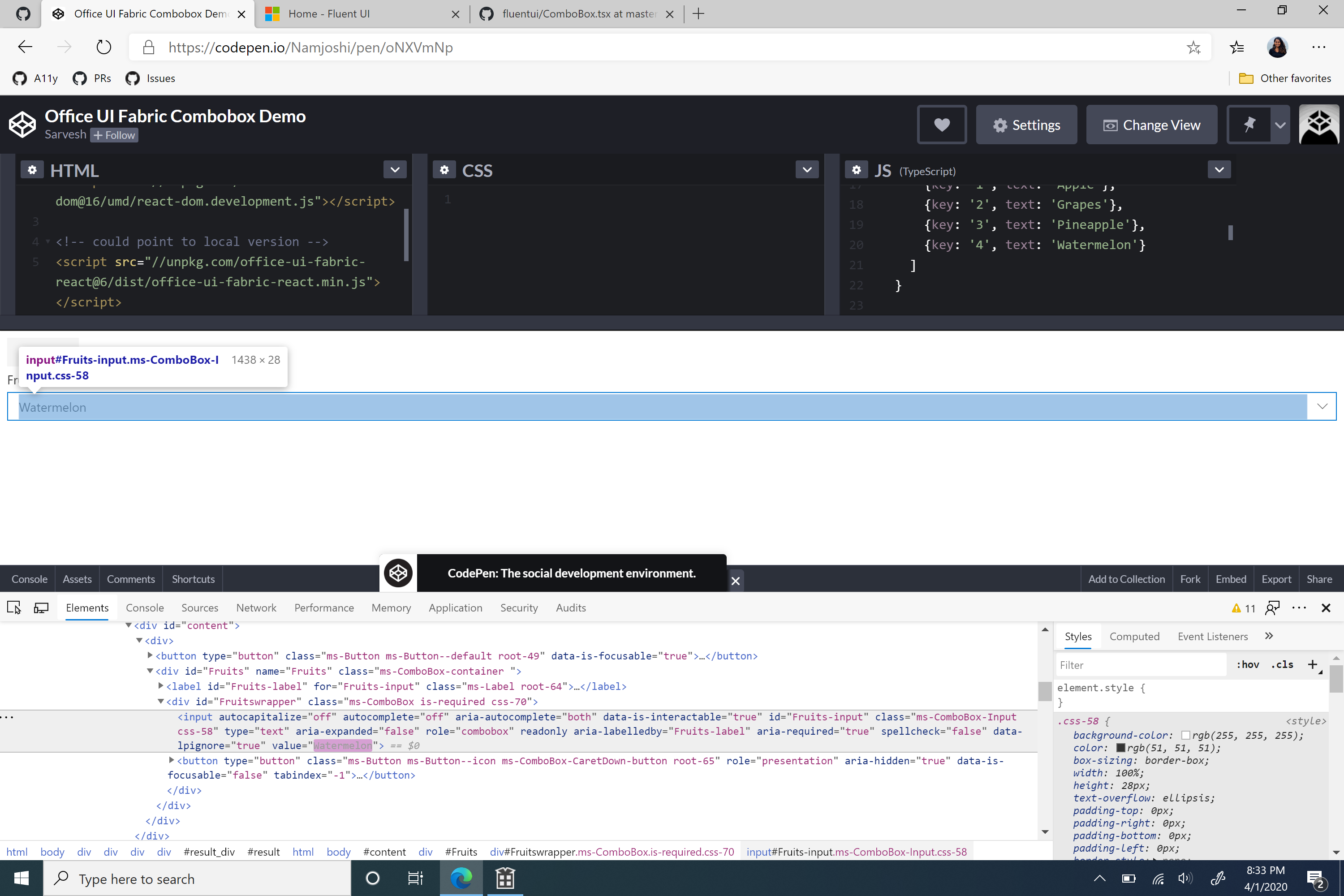 For Combobox with autocomplete = 'on', selected item is not narrated by ...