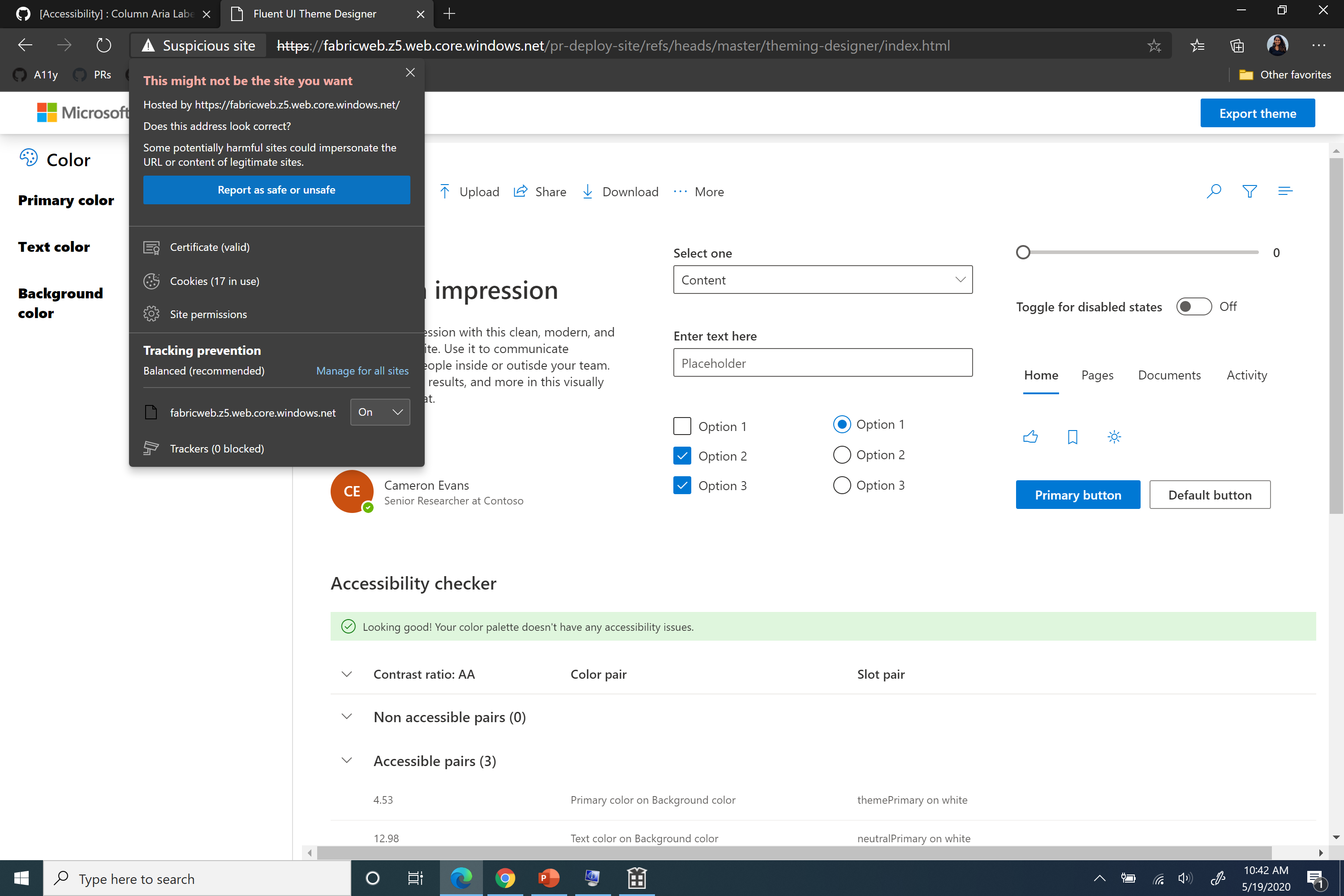 Theme Designer is classified as suspicious site by Microsoft Edge ...