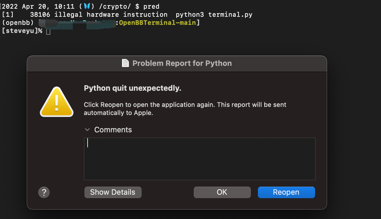 [Bug] Pred not support Apple M1 · Issue #1720 · OpenBB-finance/OpenBB · GitHub