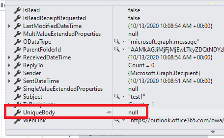 Unique Body of emails is null when queried using GraphServiceClient · Issue #862 ...