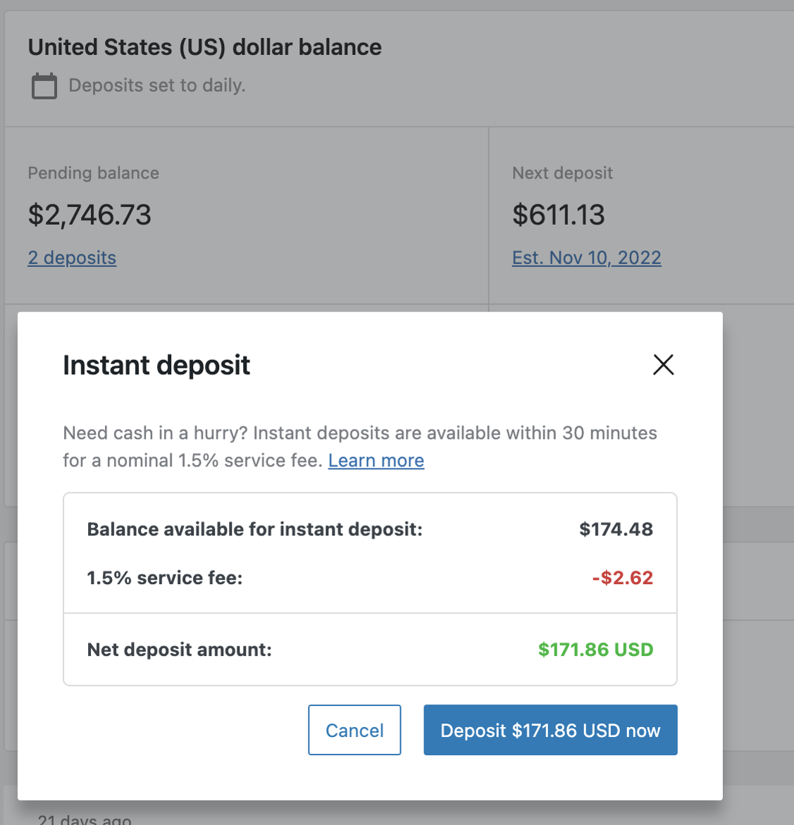 [Deposits UI] Instant deposit UI is broken when balance is negative ...