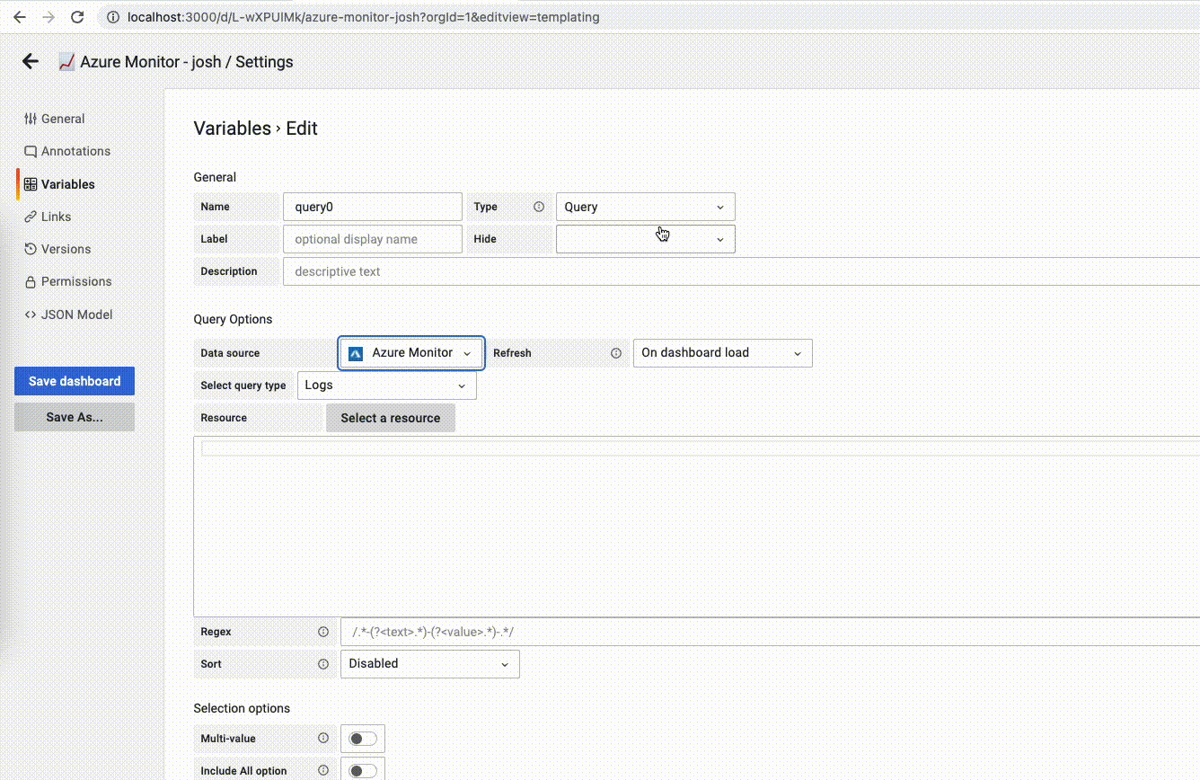 Azure Monitor: Bug switching back to Query type variable · Issue #43523 · grafana/grafana · GitHub