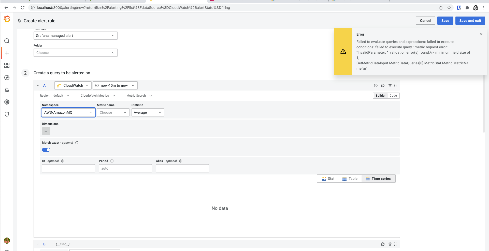 CloudWatch: Error message while using query builder to create an alert · Issue #45475 · grafana ...