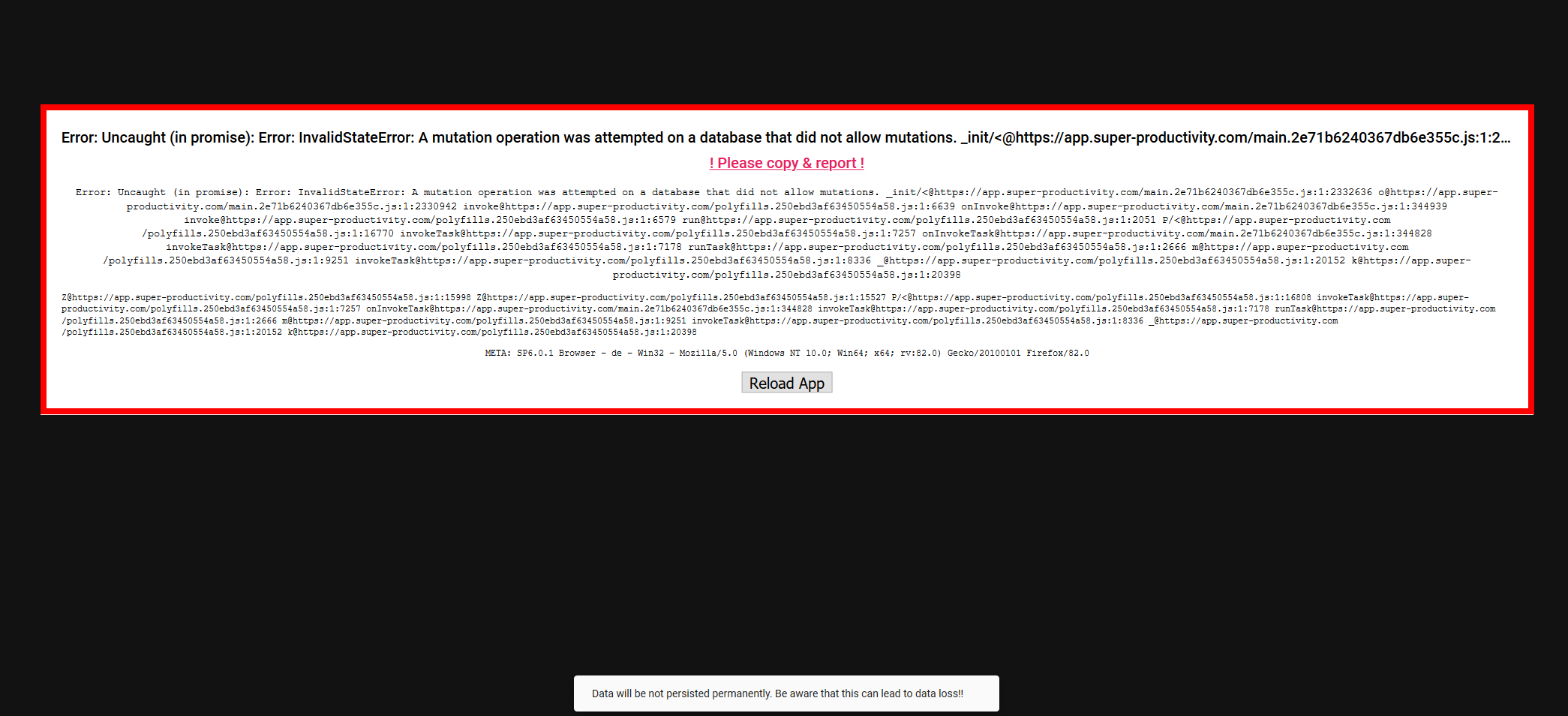 Error: Uncaught (in promise): Error: InvalidStateError: A mutation operation was attempted on a ...