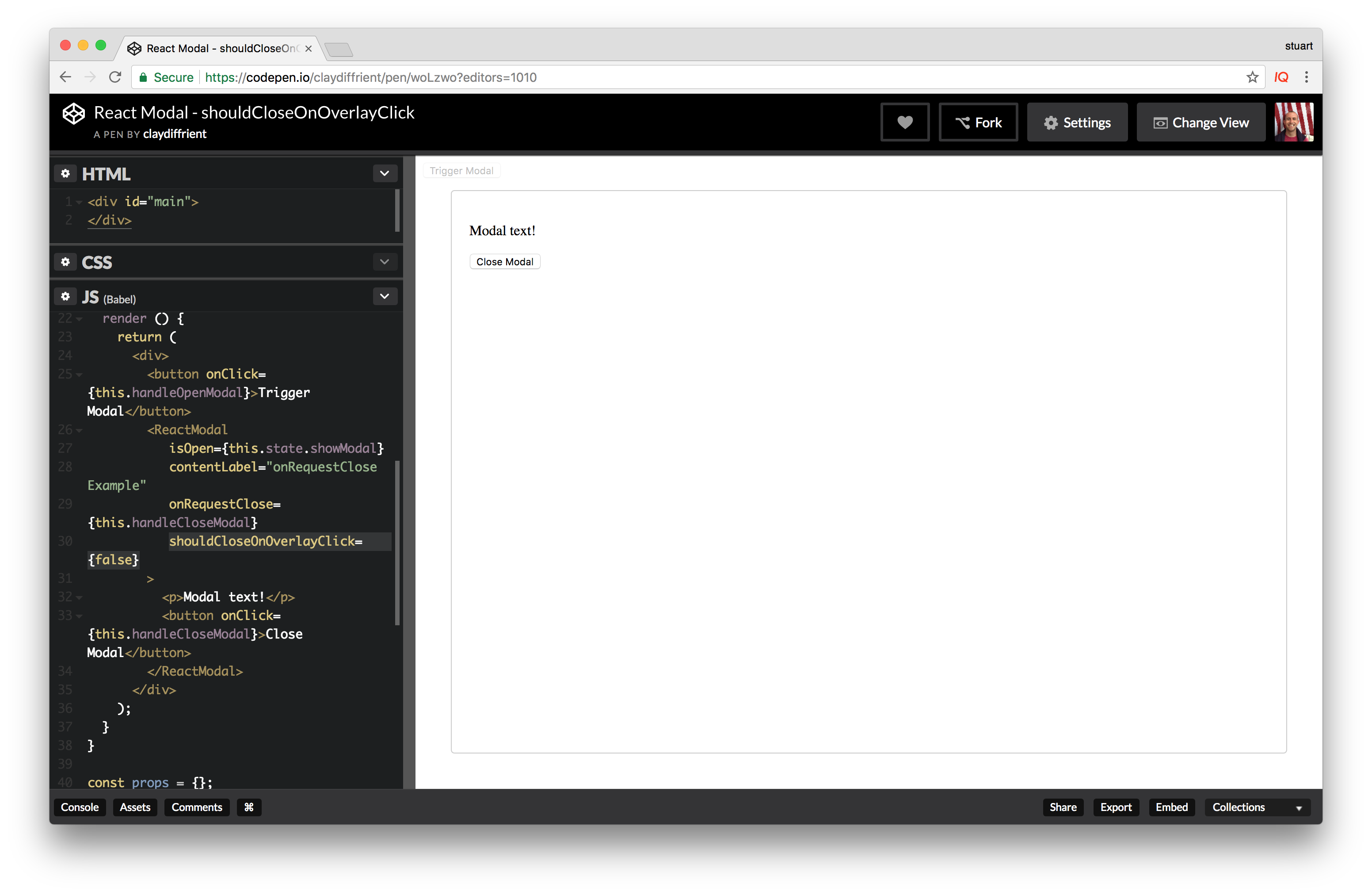 Misleading Codepen Demo · Issue #620 · reactjs/react-modal · GitHub