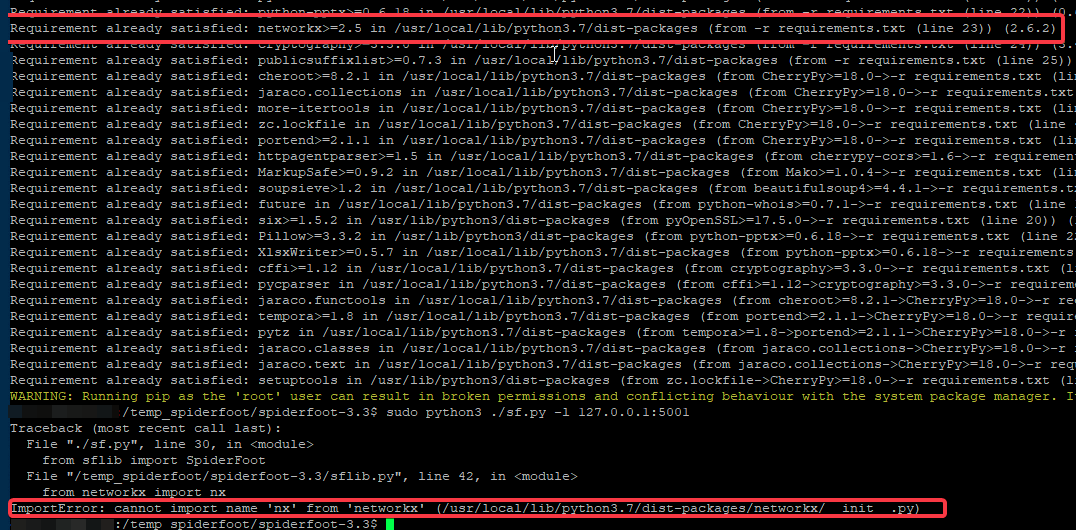 Error during setup · Issue #1245 · smicallef/spiderfoot · GitHub