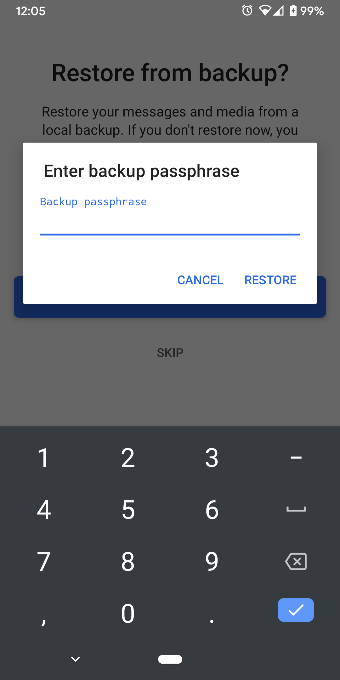 Restore with alphanumeric pin not available · Issue #9665 · signalapp/Signal-Android · GitHub