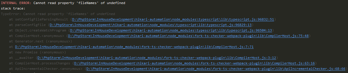 Internal Error Cannot Read Property Filenames Of Undefined · Issue 350 · Typestrongfork Ts