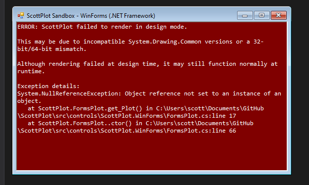 Controls crash in designer view · Issue #1246 · ScottPlot/ScottPlot · GitHub