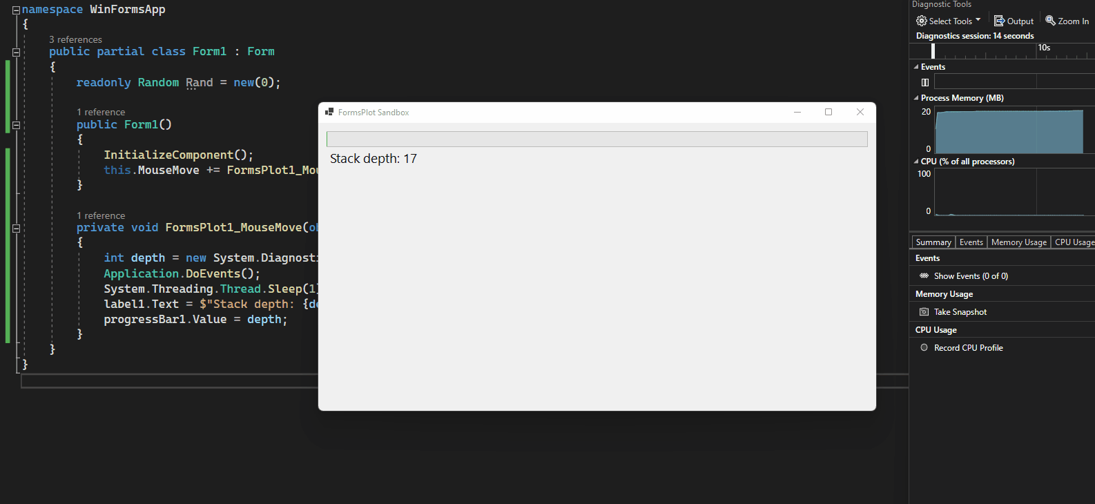 FormsPlot: Frequent MouseMove events overflow the stack · Issue #1906 · ScottPlot/ScottPlot · GitHub