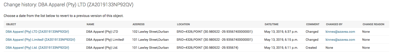 Investigate django-reversion & alternatives as possibilities for audit tracking model changes ...