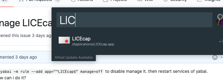 Disable manage LICEcap app · Issue #609 · koekeishiya/yabai · GitHub